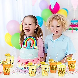 Sliner 50 Pcs Bee Party Plastic Cups with Straws 12 oz Clear Honey Bee Cups Disposable Bee Drinking Cups Bee Theme Party Favors for Home Kitchen Bee Birthday Baby Shower Party Supplies Decor