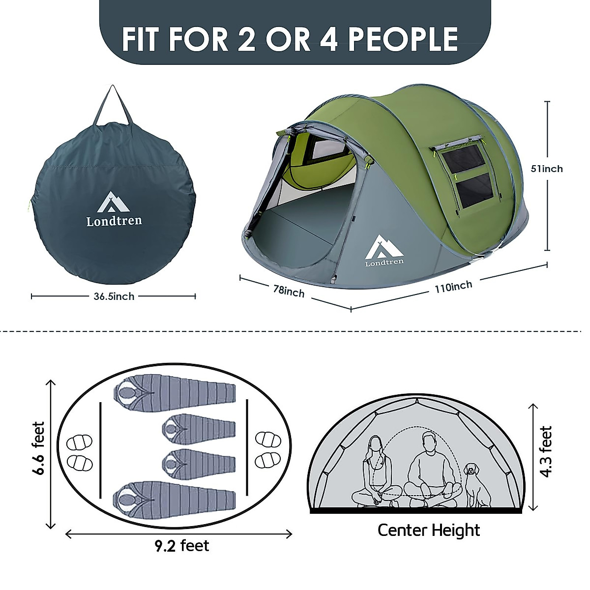 Pop Up Tents for Camping 4 Person Waterproof Pop Up Army Tents Surplus Tents Military Popup Tent Camping Easy Up Camping Tents Instant Pop Up Tent Big Green