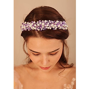 Kercisbeauty Purple Crystal and Pearl Hair Tiara for Girls Prom Wedding Bridal Handmade Crown Women Special Occasion Boho Jewelry (Purple)