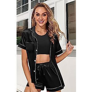 WJing Yi Jia Womens Pajama Sets Silk Satin Pajamas Set Short 2Pcs Pj Sets Button Down Pjs Set Sleepwear Loungewear