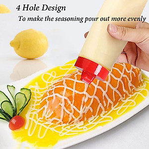 AKOAK 1 Pack Four-Hole Seasoning Extruded Bottle, Plastic Seasoning Bottle Spray Bottle, Suitable for Ketchup, Salad Dressing, Mustard Sauce (Red)