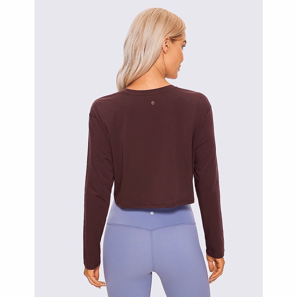 CRZ YOGA Pima Cotton Long Sleeve Shirts for Women Workout Crop Tops Loose Cropped T-Shirts Athletic Gym Shirts Dark Red Large
