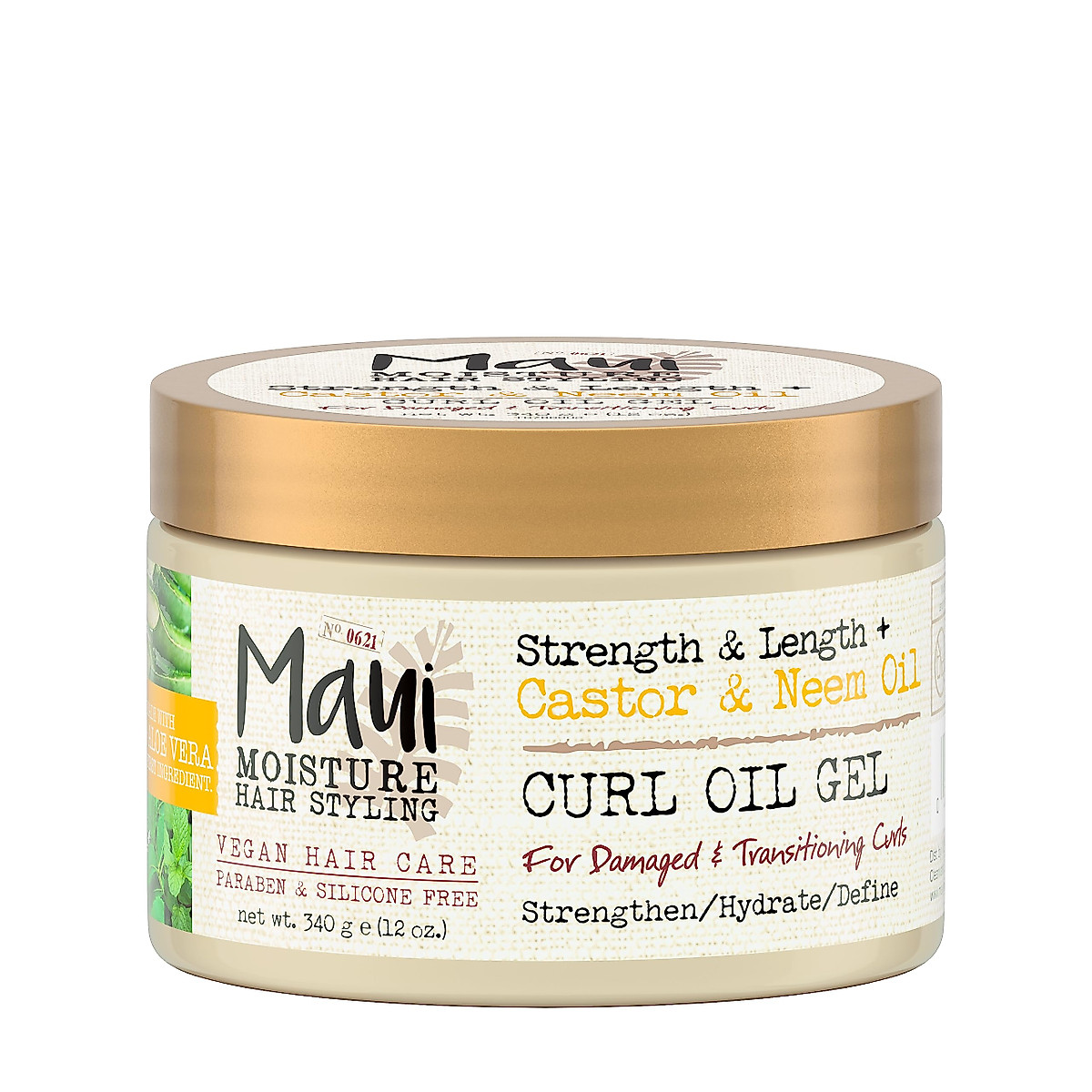 Maui Moisture Strength & Length + Castor & Neem Oil Curl Oil Gel, Natural Curl Hair Product, 12 Oz