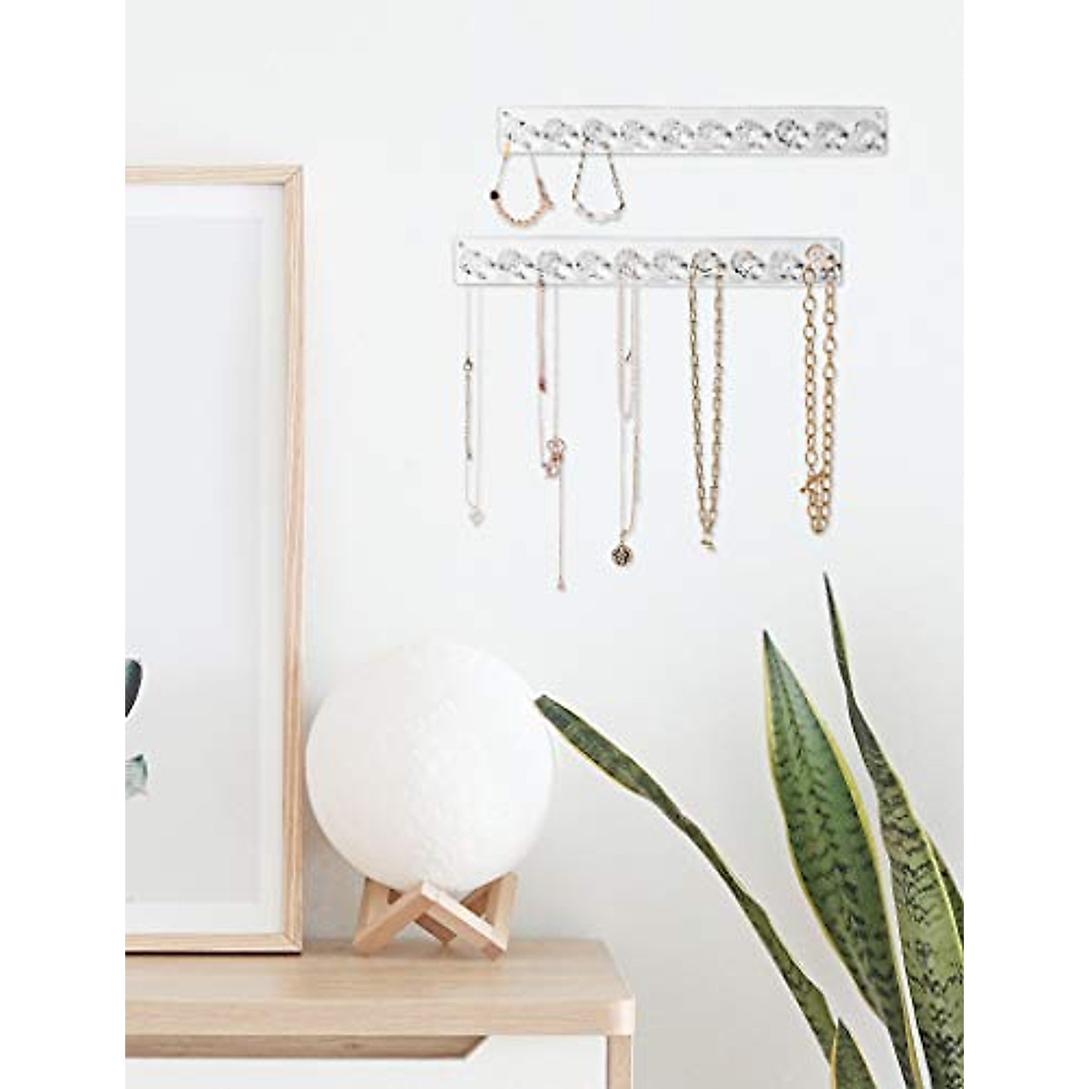 Zreal Necklace Holder, Acrylic Necklace Hanger, Wall Jewelry Organizer with 10 Jewelry Hooks in Seashell Shape (2-pack Clear)