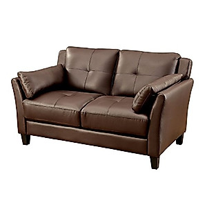 Furniture of America Tonia Contemporary 3-Piece Faux Leather Sofa Set in Brown