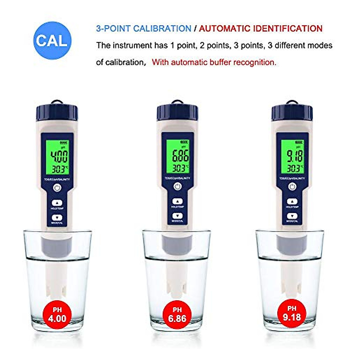 Water Quality Tester, EZ-9909 5 in 1 Function Water Quality Testing Meter PH Salinity TDS EC Tester with Backlight for Aquaculture, Drinking Water, Swimming Pool