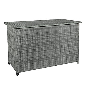 Polar Aurora Outdoor Large 150 Gallons Wicker Waterproof Lockable Storage Container Deck Box w/waterproof Inner Liner, Lid, Handle and Wheels for Patio, Porch, Garden, Yard, can Store Cushions, Garden Tools, Pool Accessories (Grey)