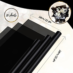 Gloreyan 20 Sheets Black Flower Wrapping Paper, Florist Bouquet DIY Craft Fresh Flower Bouquet Wrap Waterproof Floral Wrapping Gift Box Packaging Material Florist Supplies, 22.8 * 22.8 Inches(Black)