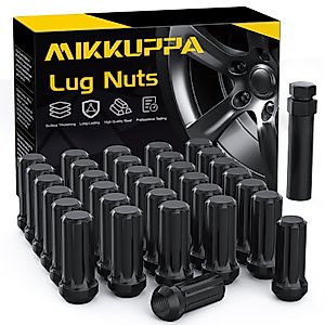 MIKKUPPA M14x1.5 Wheel Lug Nut - Replacement for Chevy Silverado 1500 2500, GMC, Ford, Ram, Aftermarket Wheel - 32pcs Black Closed End Lug Nuts with 1 Socket Key