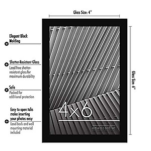 Americanflat 4x6 Picture Frame in Black - Thin Border Photo Frame with Shatter Resistant Glass - Horizontal and Vertical Formats for Wall and Tabletop