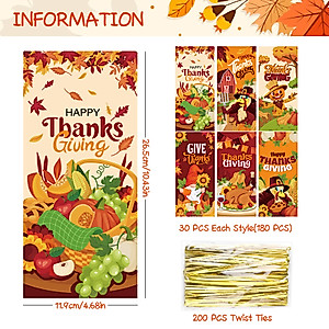 DIYASY 180 Pcs Thanksgiving Ceollophane Treat Bags, Fall Candy Bags Plastic Goodie Snack Bags with Twist Ties for Thanksgiving Party Favor and Holiday gifts Wrapping