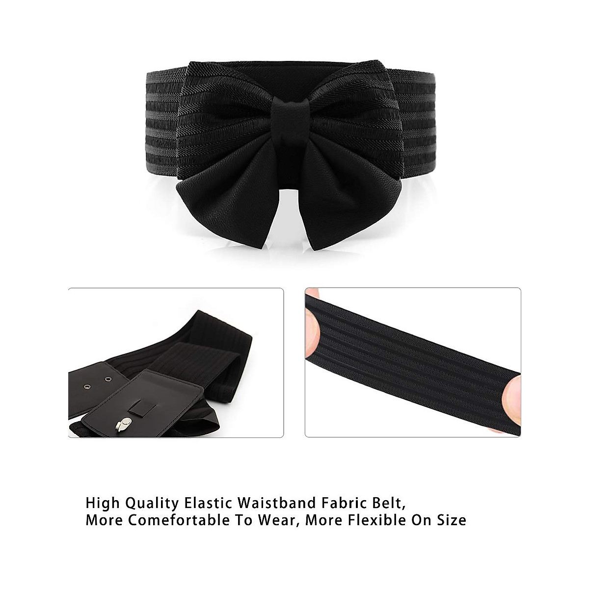 YALEMEI Women's Cute Bow Wide Elastic Waist Belt - Adorable Accessory Dress, Black, Medium