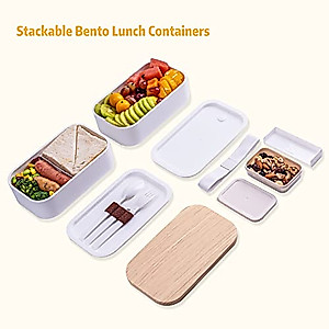 Healfyya Japanese Bento Box with Bag Leakproof Lunch Box with Utensils Stackable Food Containers Includes Sauce Container 54OZ White