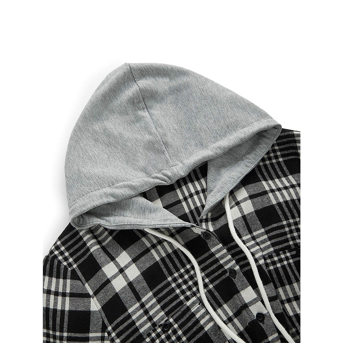 SweatyRocks Women's Long Sleeve Plaid Hoodie Jacket Button Down Blouse Tops Black White Medium