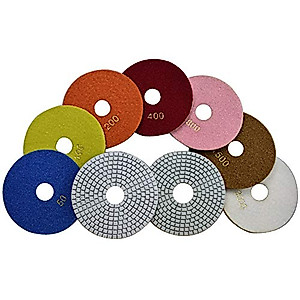 Konfor 5 Inch Wet Diamond Polishing Pads - 7 Piece Set for Marble Granite Concrete Countertop Glass Engineered Stone