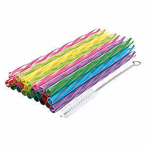 Jacent Plastic Reusable Kids Straws Plus Cleaning Brush, 6 Inch - 24 Count per Pack, 1 Pack