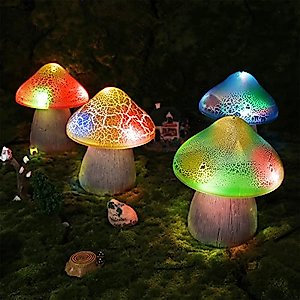 4 Pieces Outdoor Solar Powered Garden Mushroom Lights LED Waterproof Cute Mushroom Shaped Pathway Landscape Lights 2 Modes Automatic Change and 5 Lamp Beads for Yard Landscape Decoration