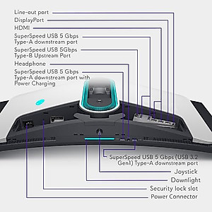 Alienware AW3423DW Curved Gaming Monitor 34.18 inch Quantom Dot-OLED 1800R Display, 3440x1440 Pixels at 175Hz, True 0.1ms Gray-to-Gray, 1M:1 Contrast Ratio, 1.07 Billions Colors - Lunar Light