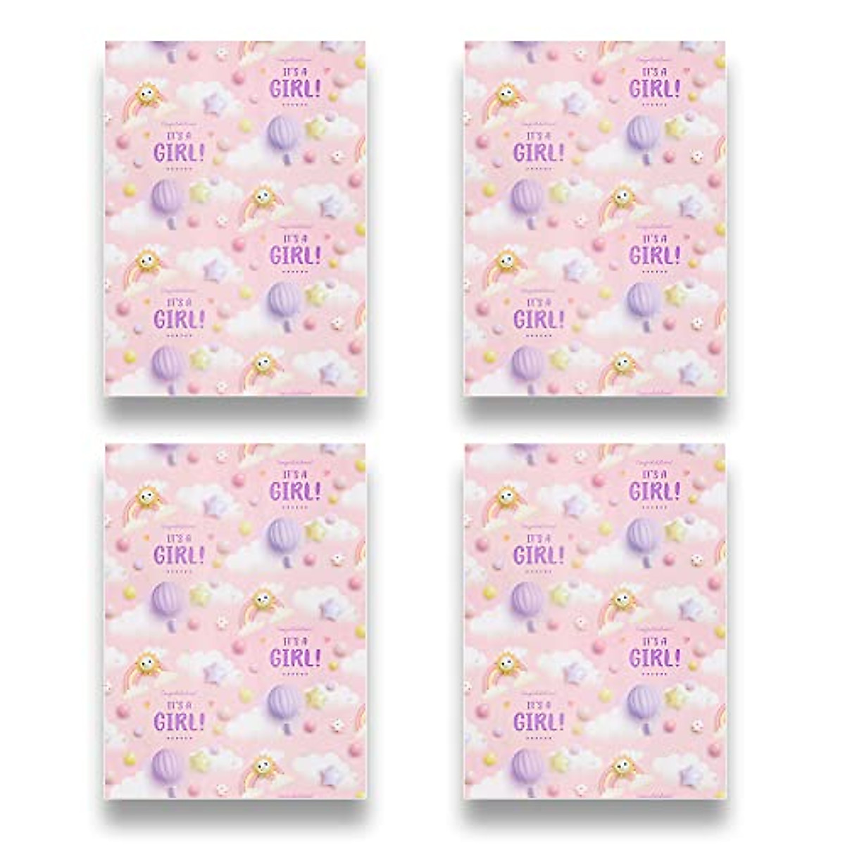 Apol Baby Shower Wrapping Paper,It's a Girl Gift Wrapping Paper Pink New Baby Wrapping Paper 4 Sheet Princess Lovely Paper with Pink Ribbon for Gender Reveal Girl Birthday Wrapping Paper,30x20 Inches