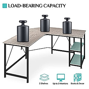 Klvied L Shaped Desk, Large Computer Desk, Office Desk with Storage Shelves, Corner Desks for Home Office, Reversible Writing Desk, Space-Saving Workstation Desk, Modern Simple Wooden Desk, Grey