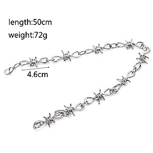 Unisex Gothic Barbed Wire Necklace - 20inches Gothic Jewelry Silver Barbed Wire Thorns Choker Chain Necklaces Punk Accessories Gifts for Women Men