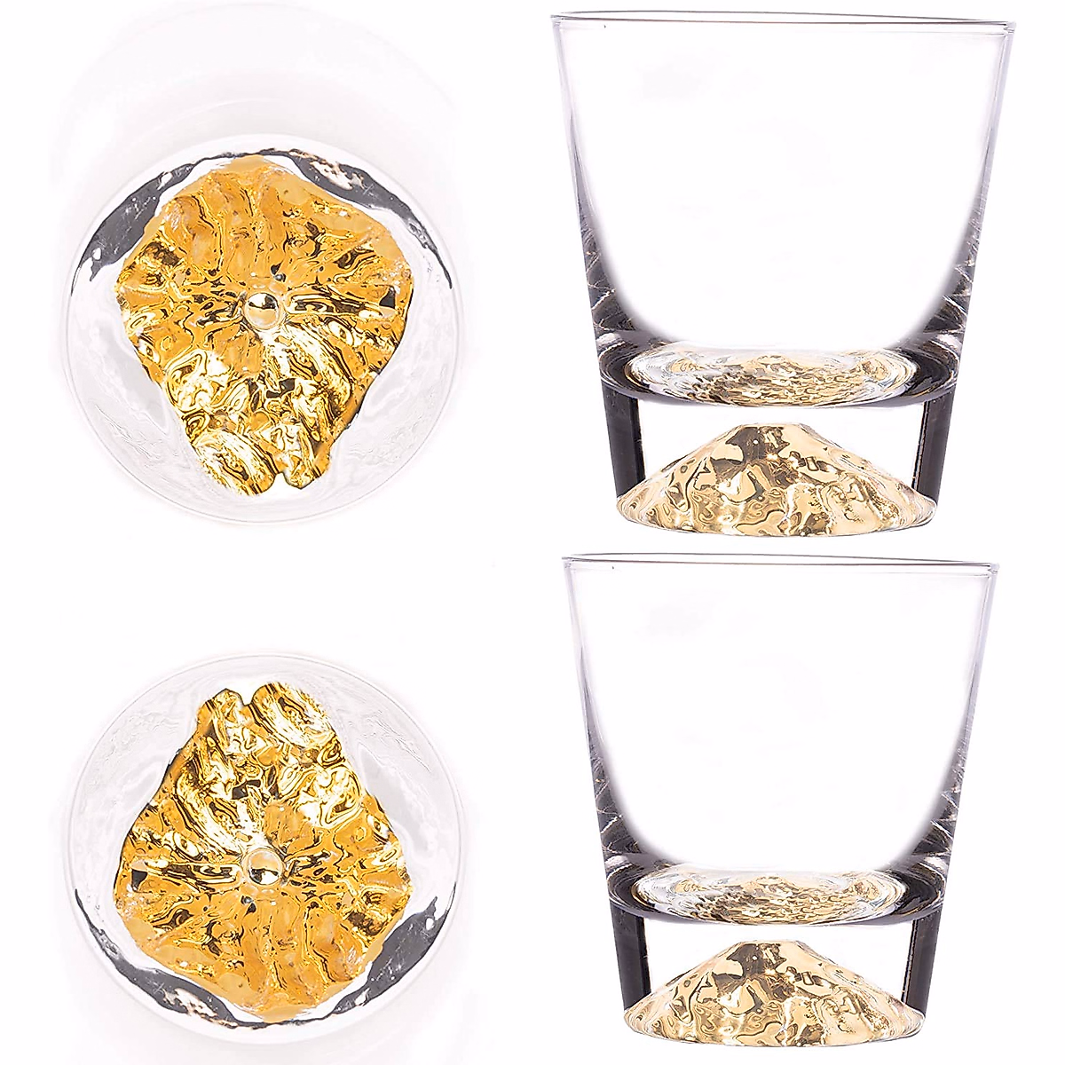 LEMONSODA Whiskey Glasses Set of 4 - Crystal Clear Gold Heavy Base Bourbon Glasses- Old Fashioned Whisky Tumbler 4-Pack - Great Gift Set | SC2027