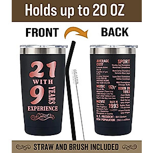 Henghere 30th Birthday Gifts for Women, 30th Birthday Gift for Friend, Mom，Sister, Wife, Aunt, Coworker, Happy 30 Year Old Birthday Decorations Women | Thermos Cup - Black