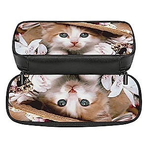 Animal Basket Cat Pencil Case PU Leather Pencil Pen Bag Large Capacity Pen Box Pencil Pouch Makeup Bag with Zip