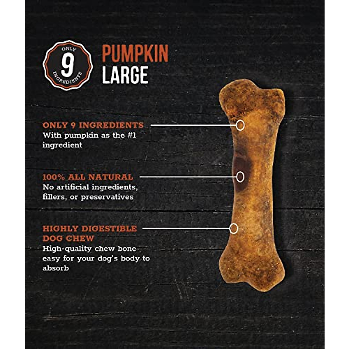 Wholesome Pride Natural & Healthy Pumpkin Highly Digestible Dog Chews, Large - 2 Pack