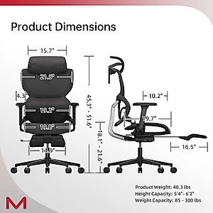 Motostuhl Q3-MT Ergonomic Office Chair with Footrest Home Office Ergonomic Chair with Soft Rubber Lumbar Support Extra Large 2D Headrest & 3D Armrest 140° Tilting Mesh Computer Chair