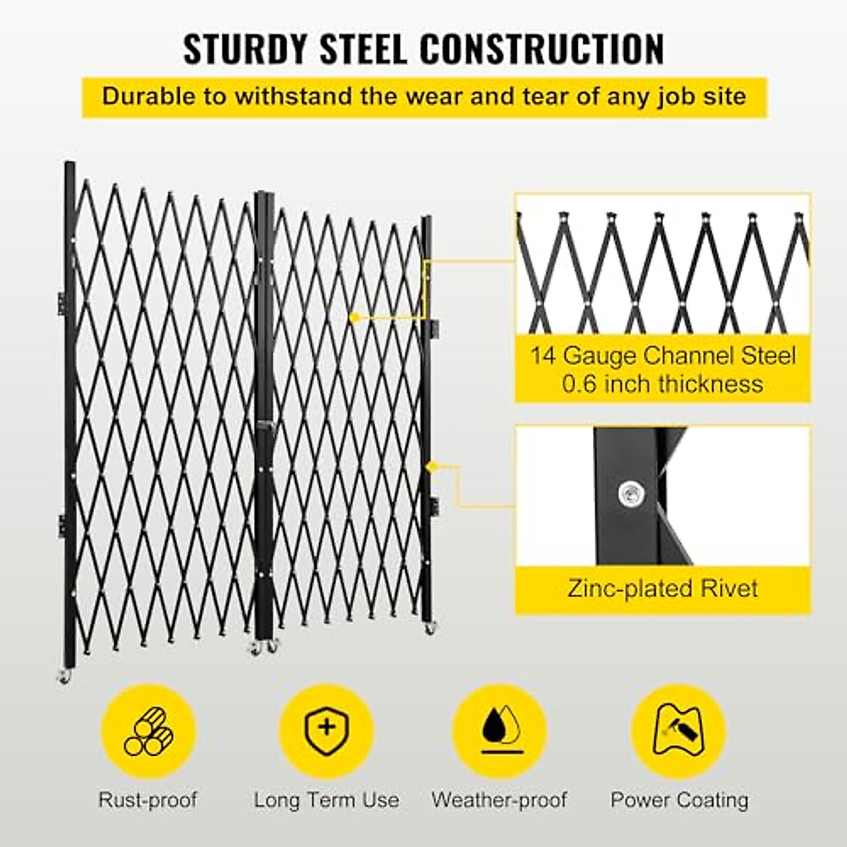VEVOR Double Folding Security Gate, 63.39" H x 122" W Folding Door Gate, Steel Accordion Security Gate, Flexible Expanding Security Gate, 360° Rolling Barricade Gate, Scissor Gate or Door with Keys