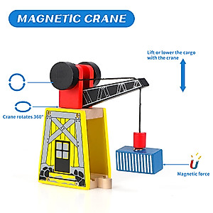 Joqutoys Wooden Train Set, 100 Pieces Toy Train Set for Toddlers 3+ Years Old, Train Tracks Toys with Tower Crane & Suspension Bridge, Fits All Major Brands