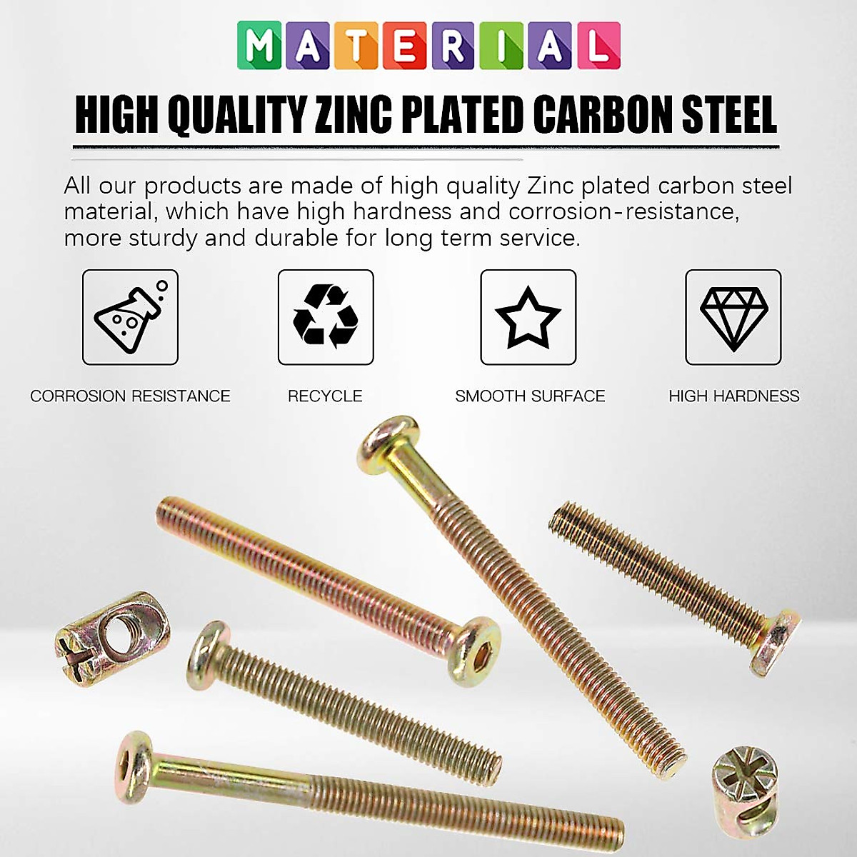 Glarks 100Pcs Zinc Plated M6 x 40/50/60/70/80mm Hex Socket Head Cap Screws Bolts Furniture Crib Bolts with Barrel Nuts Assortment Kit