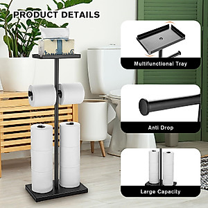 Standing Toilet Paper Holder, Free-Standing Toilet Paper Stand for 8 Mega Rolls, Metal Tissue Storage Shelf for Bathroom