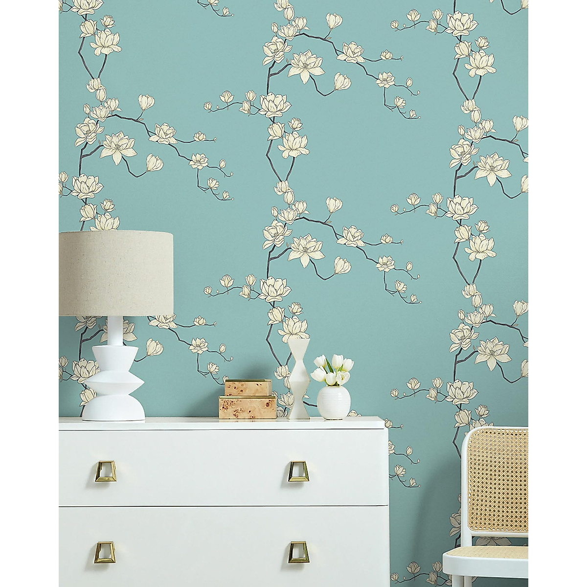 GloryTik Peel and Stick Wallpaper Blue Beige Floral Contact Paper Self Adhesive Removable Waterproof Wall Paper for Bedroom Bathroom Cabinets Room Walls 17.3" x 118"