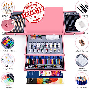 85 Piece Deluxe Wooden Art Supplies, Art Kit with Easel and Acrylic Pad, Art Set for Teens, Adults and Artist Beginners, Creative Gift Box with Wooden Case, Sketching Pencils, Artist brushes