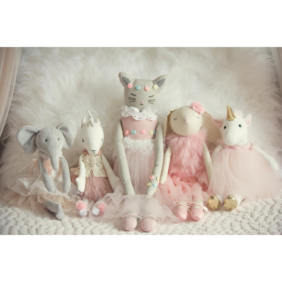 Inspired by Jewel Ella The Unicorn Premium Quality Stuffed White Unicorn Plush Doll with Golden Horn, Hooves & Flowing Pink Mane & Soft Tail | Playable Toy with Movable Legs with Huggable Arms