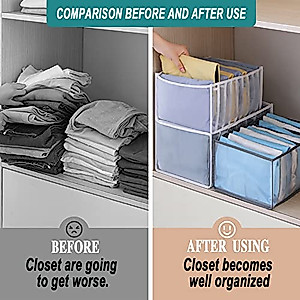 SPRFUFLY Upgraded Wardrobe Clothes Organizer 7 Grids, Large Closet Organizers and Storage Baskets for Jeans Dress Sweatshirt Sweatpants(White+Gray, 2P)