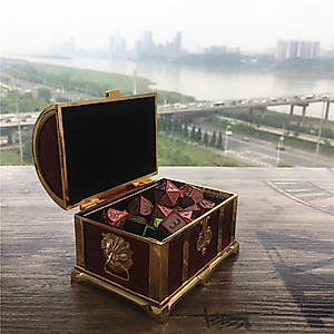 Truewon Large DND Metal Dice Box,Can accommodate 5 Sets (D4, D6, D8, 2*D10, D12, D20) Standard RPG Dice, Vintage Ring Jewelry Box, Pirate Treasure Chest, Watch Storage, Collectible Tray (Red)