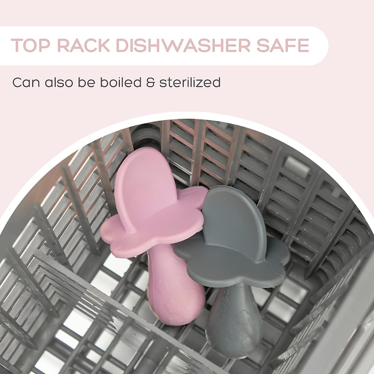 Grabease Baby Silicone Spoon Set for Baby-Led Weaning & First Stage Self-Feeding: Soft, Safe 100% Food-Grade Silicone, Safe for Dishwasher, No BPA/PVC/Latex/Phthalates, Set of 2 Blush Spoons