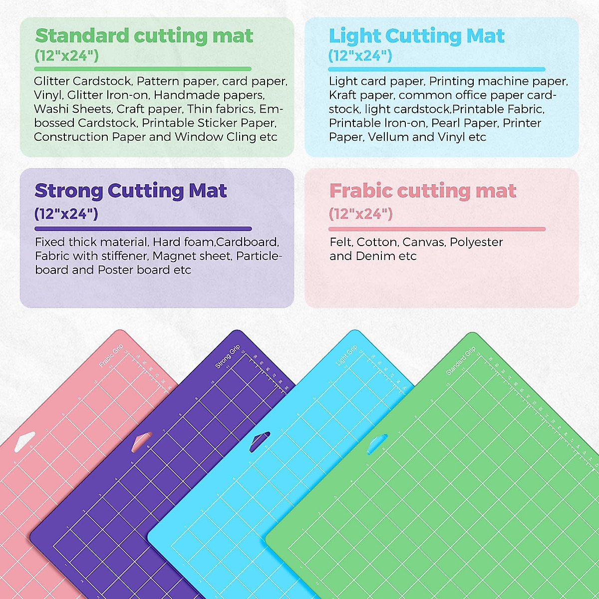 LOYIM 6 Pack Cutting Mat 12 x 24 Inch, Cutting Mats for Craft, Standard, Strong, Adhesive Cut Mat Replacement Variety Adhesive Sticky Cutting Mat Accessories for Craft Sewing Art, 4 Colors