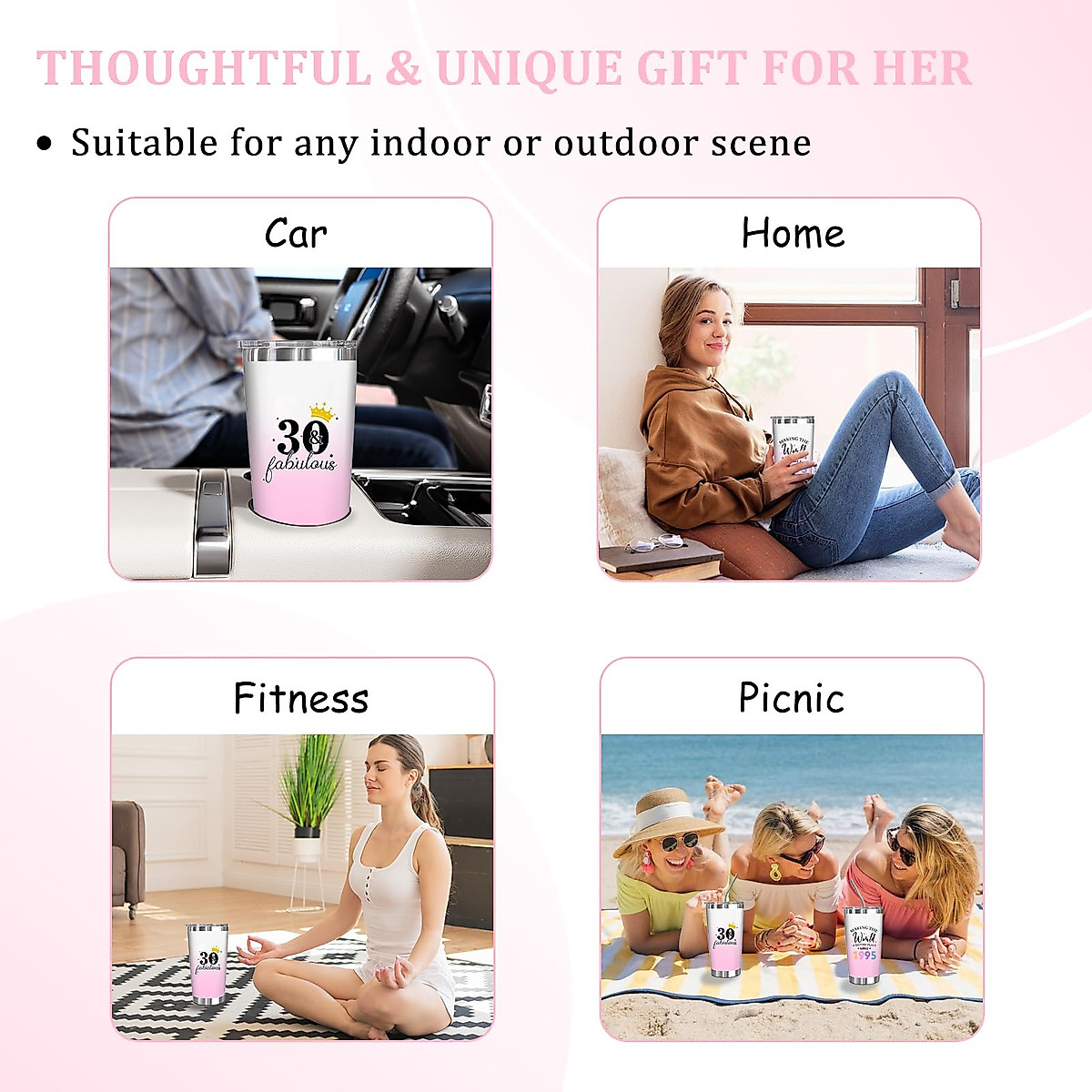 30th 1995 Birthday Gifts for Women, 30 Year Old Birthday Cups Gifts for Her, 30th Birthday Decorations for Woman, Cool 30 Gift for Women Turning 30, 30 and Fabulous 20 OZ Stainless Steel Tumbler