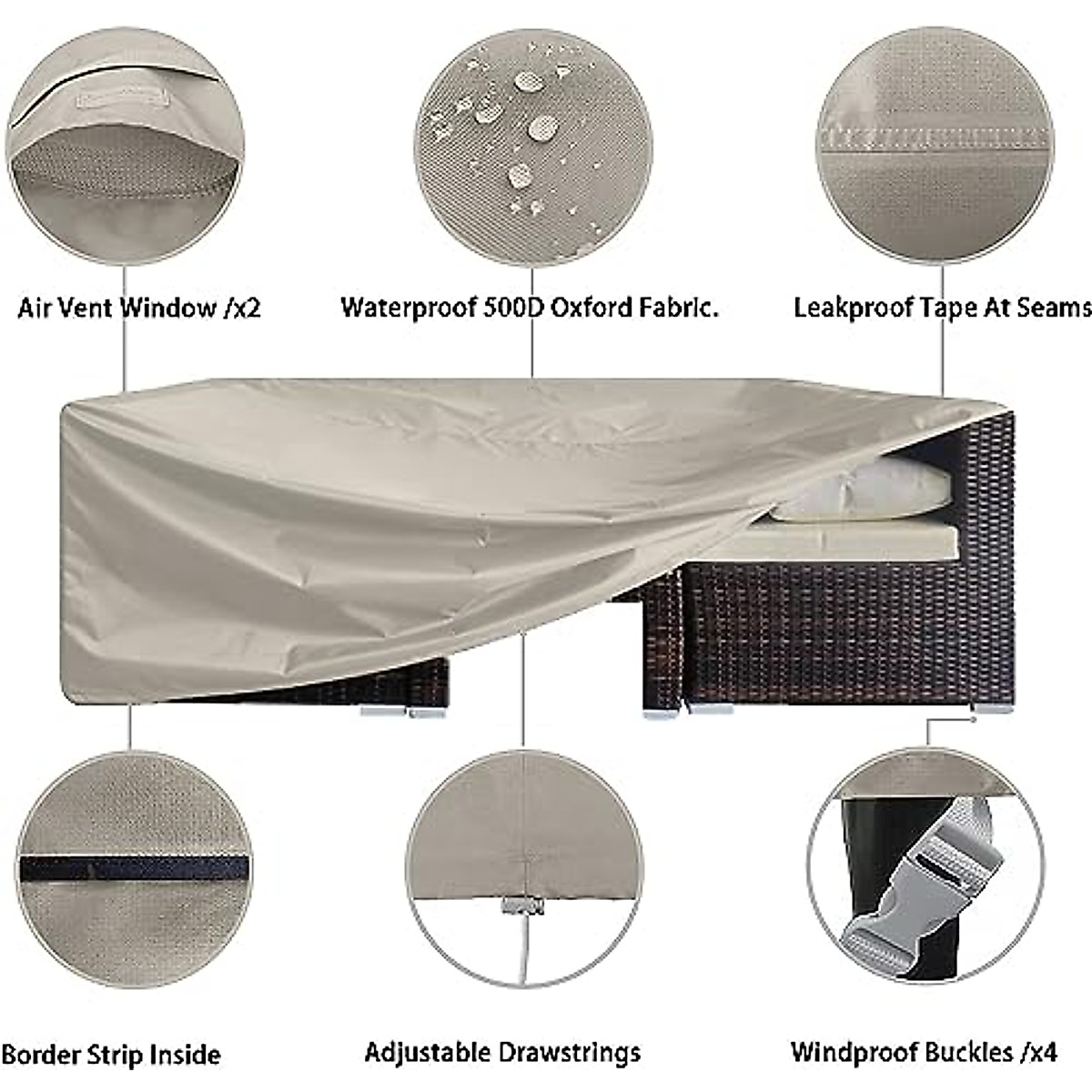 Garden Balsam Waterproof Rectangular Patio Table and Chair Cover Beige 108" L X 82" D X 28" H Outdoor General Purpose Furniture Covers Patio Furniture Set Cover