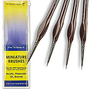 Micro Paint Brush Detail Set - Fine Paintbrush 4pc Round Size 0000 (4/0) for Line Brush Art or Miniature Painting. Professional Artist Kit for Acrylic, Watercolor, Oil, Models, Paint by Numbers Small