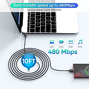 10FT Long Samsung Charger Fast Charging Cord & 2Pack 25W USB-C Super Fast Charging Black PD/PPS Wall Charger Type-C Block for Samsung Galaxy S23/S22/S22 Ultra/S22/S21/Note20/iPhone 15/Plus/Pro/Pro Max