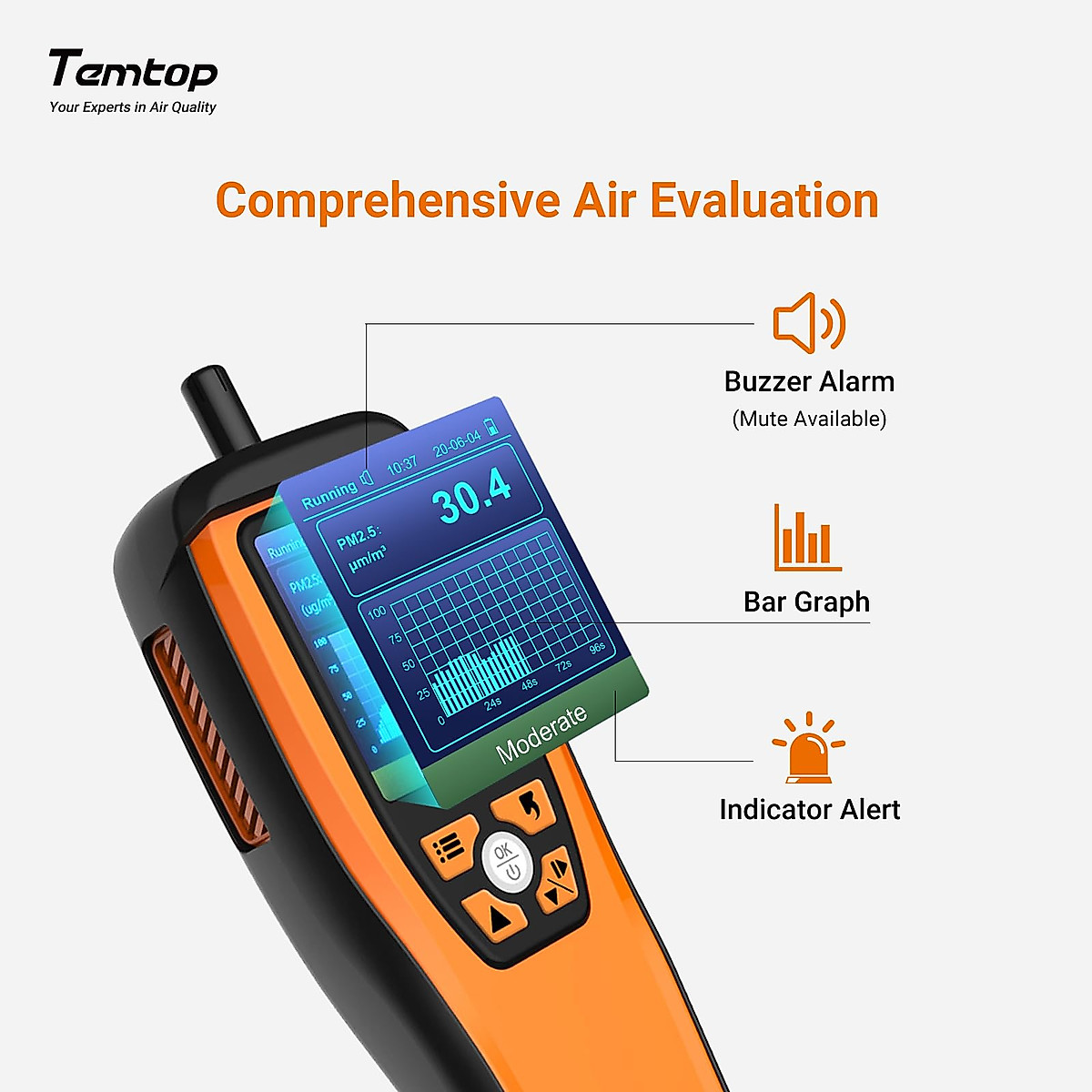 Temtop Air Quality Monitor CO2 Detector Professional Carbon Dioxide PM2.5 PM10 Formaldehyde Temperature and Humidity Monitor w/Audio Alarm Data Export (M2000 2nd)