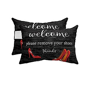 Throw Pillows with Strap, Neck & Lumbar Support Pillow Oudoor Patio Pillows, Welcome Red High Heels Vintage Wood Grain Background Pillow for Recliner, Beach Chair, Office Chair, Sofa, Armchair