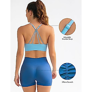 FRESOUGHT Matching Workout Sets for Women, Gym Cropped Tank Tops High Waisted 2 Piece Shorts Set Blue M
