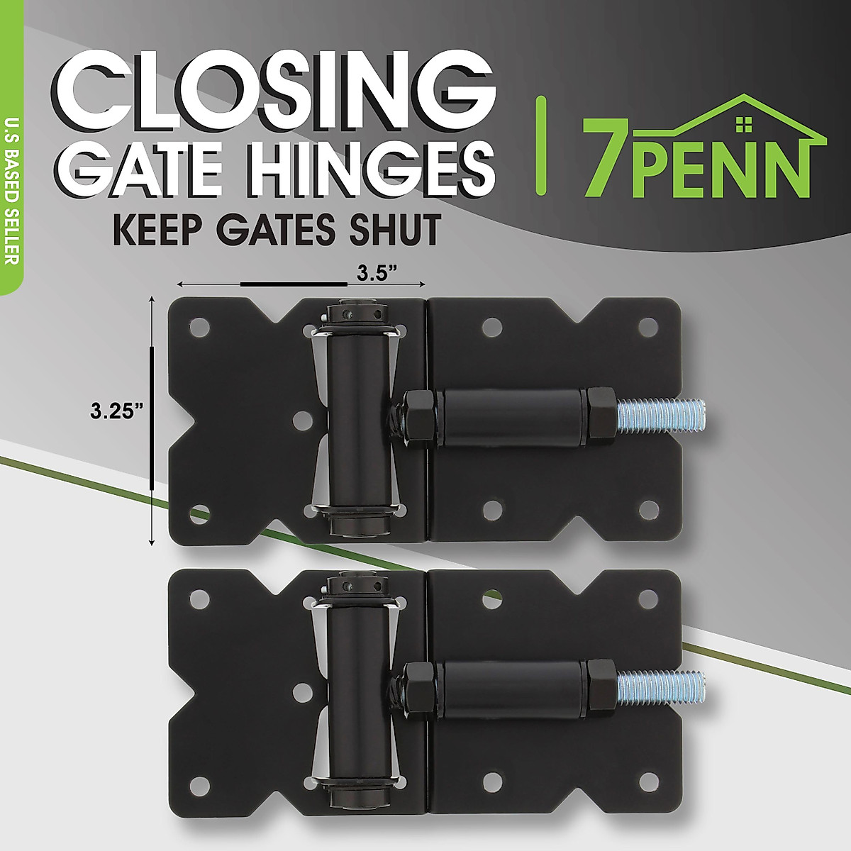 7Penn Self Closing Gate Hinges - 2pk Black Heavy Duty Gate Hinges with Gate Hardware for Outdoor Vinyl or Wood Fence - Adjustable Swing Gate Hinge Soft Door Closer for Garden Gate or Backyard Fencing