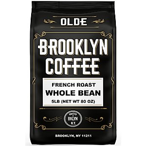 BROOKLYN COFFEE Whole Bean, French Dark Roast (5lb) Silky Smooth, Bold, Balanced - Fresh Bulk Coffee Beans Roasted Weekly in NYC